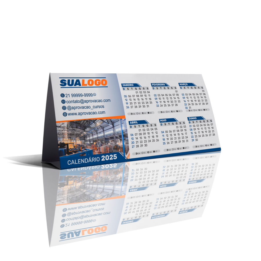 Calendário de Mesa Triangular 2025 20x10x7cm Triplex Brilho 250g 4x0 ...