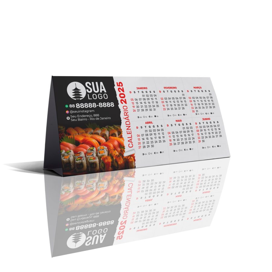 Calendário de Mesa Triangular 2025 20x10x7cm Triplex Brilho 250g 4x0 ...