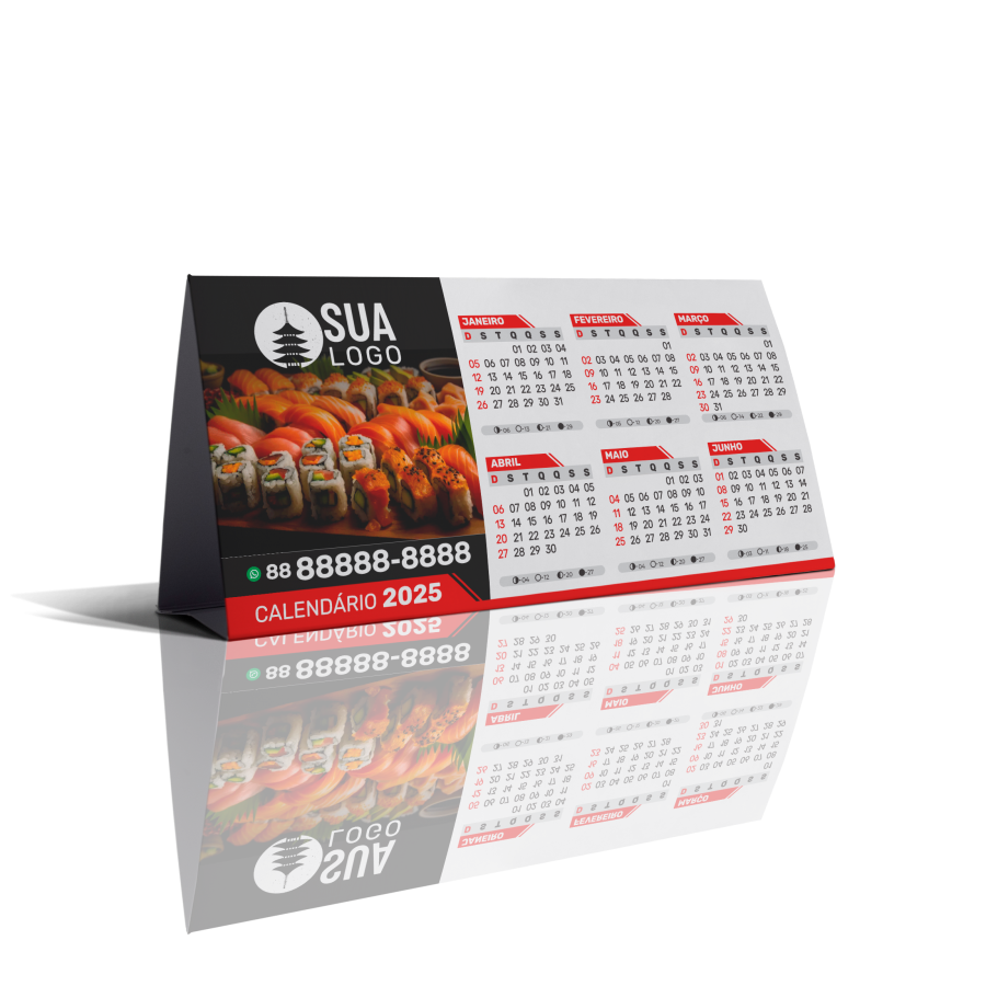 Calendário de Mesa Triangular 2025 20x10x7cm Triplex Brilho 250g 4x0 ...