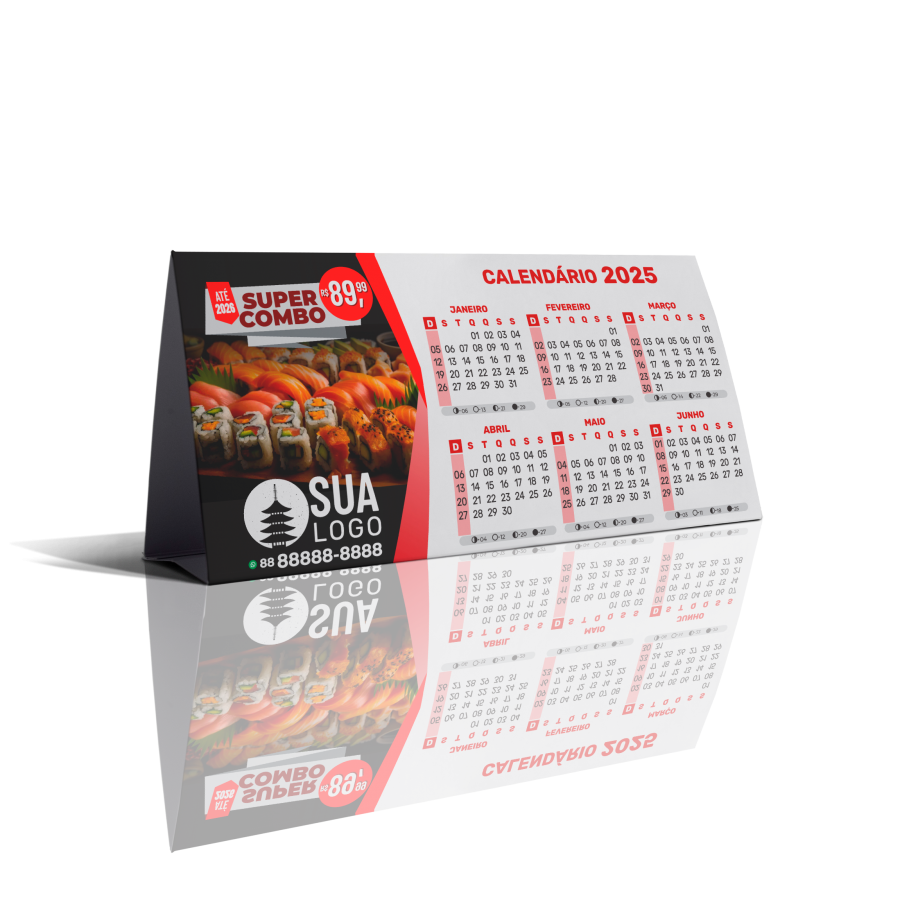 Calendário de Mesa Triangular 2025 20x10x7cm Triplex Brilho 250g 4x0 ...