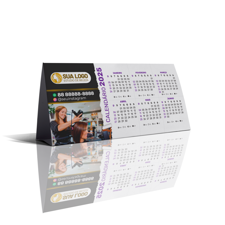 Calendário de Mesa Triangular 2025 20x10x7cm Triplex Brilho 250g 4x0 ...